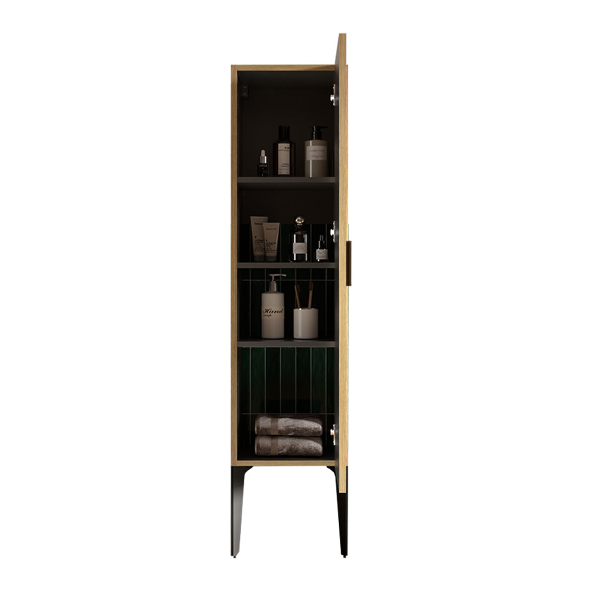 Corrigan Studio® Emilia-14S Striped Matt Black Bathroom Side Cabinet, Freestanding Storage ...